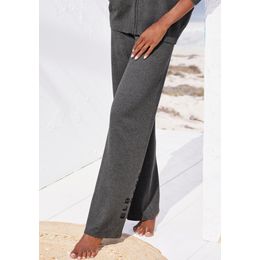 Strickhose ELBSAND "- Loungehose - Relaxhose" Gr. 32/34, N-Gr, grau (anthrazit) Damen Hosen mit weitem Bein und eingestricktem Logo, Loungewear Bestseller