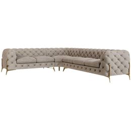 S-style Möbel - Chesterfield Ecksofa Willow mit Metall Füßen, Creme Samt