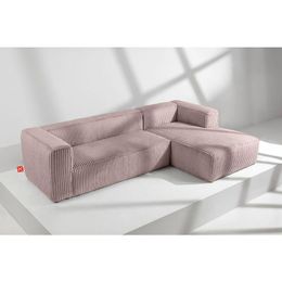 KONSIMO FEROX Modernes Ecksofa Rechts aus breitem Cordstoff, rosa