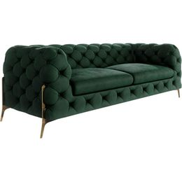 Chesterfield Sofa 3-Sitzer Willow mit Metall Füßen, Grün Samt