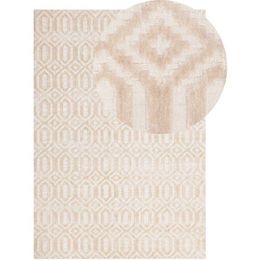 Beliani Teppich Beige 140 x 200 cm Kurzflor Handgewebt Rechteckig Orientalisches Design