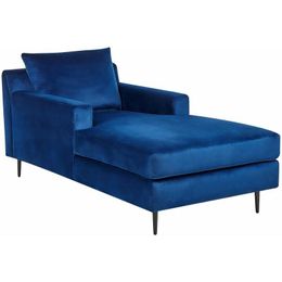 Beliani Chaiselongue Marineblau Samtstoff mit Armlehnen und Kissen Modernes Design Minimalistischer Stil Relaxliege für Wohnzimmer Schlafzimmer