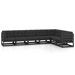 vidaXL - 7-tlg. Garten-Lounge-Set mit Kissen Schwarz Massivholz Kiefer