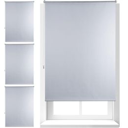 Relaxdays 4 x Thermo Verdunklungsrollo, Hitzeschutz, Fenster Seitenzugrollo, Klemmfix ohne bohren 110x160, Stoff 106cm, weiß