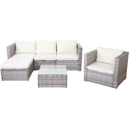 HHG Neuwertig] Poly-Rattan-Garnitur Busto, Gartengarnitur Sitzgruppe Sofa Lounge-Set grau, Kissen creme