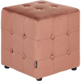 Beliani - Sitzhocker Pfirsich Rosa Samtstoff Knopfsteppung Quadrat 36 x 36 cm Eleganz