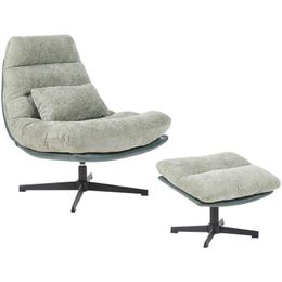 Beliani - Sessel mit Hocker Hellgrün Chenille Stoff Gesteppt Drehfunktion Dicke Polsterung Ohne Armlehnen Retro Wohnzimmer Schlafzimmer Flur