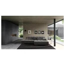 Ecksofa DESIGNWERK "Temple, Designsofa trifft hohen Sitzkomfort, L-Form" Sofas Gr. B/T: 286cm x 169cm, Flachgewebe, Recamiere rechts, grau (dark grey) Recamiere links oder rechts, mit Sitztiefenverstellung