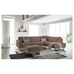 Ecksofa Places of Style "Pinto, 290 cm, Ottomane links / rechts" Sofas Gr. B/H/T: 290cm x 85cm x 217cm, Cord, Ottomane rechts, braun Cord, Feincord, Luxus-Microfaser Leder und Chenille