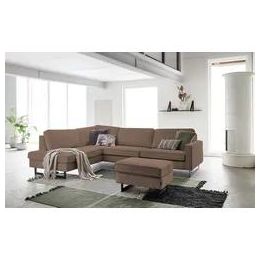 Ecksofa Places of Style "Pinto, 290 cm, Ottomane links / rechts" Sofas Gr. B/H/T: 290 cm x 85 cm x 217 cm, Cord, Ottomane links, braun (brown) Cord, Feincord, Luxus-Microfaser Leder und Chenille