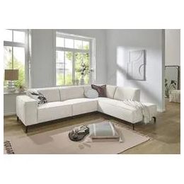 Ecksofa Places of Style "Lorcan, 275 cm, Ottomane" Sofas Gr. B/H/T: 275cm x 77cm x 210cm, Struktur weich, Ottomane rechts, beige (natur) mit schwarzen Metallfüßen, Lederoptik und in weichem Strukturstoff