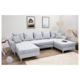 Wohnlandschaft Collection AB "Raisa U-Form" Sofas Gr. B/H/T: 314 cm x 45 cm x 158 cm, Cord, Mit Federkern, grau (hellgrau) mit Federkern, Kissen und Steppung im Sitzbereich