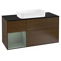 Villeroy & Boch Villeroy und Boch Finion Waschtischunterschrank G292GMGN 120cm, Abdeckplatte black matt, Emotion, Regal links Olive Matt Lacquer, Walnut veneer