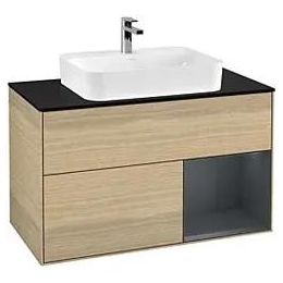 Villeroy & Boch Villeroy und Boch Finion Waschtischunterschrank G372HGPC 100cm, Abdeckplatte black matt, Emotion, Regal rechts Midnight Blue Matt Lacquer, Oak Veneer