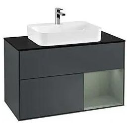 Villeroy & Boch Villeroy und Boch Finion Waschtischunterschrank G372GMHG 100cm, Abdeckplatte black matt, Emotion, Regal rechts Olive Matt Lacquer, Midnight Blue Matt Lacquer