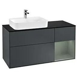 Villeroy & Boch Villeroy und Boch Finion Waschtischunterschrank G402GMHG 120cm, Abdeckplatte black matt, Emotion, Regal rechts Olive Matt Lacquer, Midnight Blue Matt Lacquer