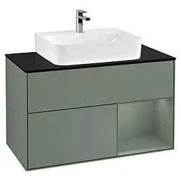 Villeroy & Boch Villeroy und Boch Finion Waschtischunterschrank G122GMGM 100cm, Abdeckplatte black matt, Emotion, Regal rechts Olive Matt Lacquer, Olive Matt Lacquer