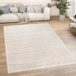 Teppich Paco Home "Livorno 673" Teppiche Gr. B/L: 240 cm x 340 cm, 14 mm, 1 St., beige (creme) Uni-Farben, Scandi, Rauten Muster, Hoch-Tief Effekt, Outdoor geeignet