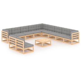 vidaXL - 12-tlg. Garten-Lounge-Set mit Kissen Massivholz Kiefer