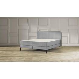 EMMA Elite Boxspringbett - Dunkelgrau - 180x200 cm - Kopfteil Streifen - Metall Füße