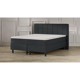 EMMA Classic Boxspringbett - dunkelgrau - 180x200 cm - Kopfteil Gesteppt - Schwarze Füße