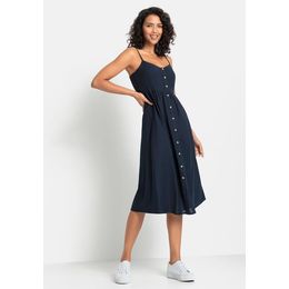 Lascana Sommerkleid blau Gr. 44 für Damen. V-Ausschnitt und Kunststoffknöpfe. Figurumspielend