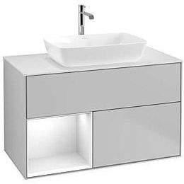 Villeroy & Boch Villeroy und Boch Finion Waschtischunterschrank G771GFGJ 100cm, Abdeckplatte white matt, Emotion, Regale Glossy white lacquer, Light grey matt