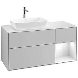 Villeroy & Boch Villeroy und Boch Finion Waschtischunterschrank F811GFGJ 120cm, Abdeckplatte white matt, Regale Glossy white lacquer, Light grey matt