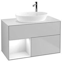 Villeroy & Boch Villeroy und Boch Finion Waschtischunterschrank F891GFGJ 100cm, Abdeckplatte white matt, Regale Glossy white lacquer, Light grey matt