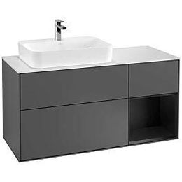 Villeroy & Boch Villeroy und Boch Finion Waschtischunterschrank G401PDGK 120cm, Abdeckplatte white matt, Emotion, Regal rechts Black matt lacquer, Anthracite matt