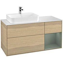 Villeroy & Boch Villeroy und Boch Finion Waschtischunterschrank F401GMPC 120cm, Abdeckplatte white matt, Regal rechts Olive Matt Lacquer, Oak Veneer