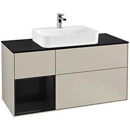 Villeroy & Boch Villeroy und Boch Finion Waschtischunterschrank F412PHHH 120cm, Abdeckplatte black matt, Regal links Glossy Black Lacquer, Sand Matt Lacquer