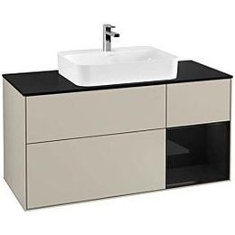 Villeroy & Boch Villeroy und Boch Finion Waschtischunterschrank G422PHHH 120cm, Abdeckplatte black matt, Emotion, Regal rechts Glossy Black, Sand Matt Lacquer