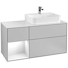 Villeroy & Boch Villeroy und Boch Finion Waschtischunterschrank G141GFGJ 120cm, Abdeckplatte white matt, Emotion, Regal links Glossy white lacquer, Light grey matt