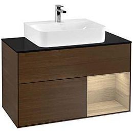 Villeroy & Boch Villeroy und Boch Finion Waschtischunterschrank F122PCGN 100cm, Abdeckplatte black matt, Regal rechts Oak Veneer, Walnut veneer