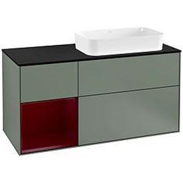 Villeroy & Boch Villeroy und Boch Finion Waschtischunterschrank F272HBGM 120cm, Abdeckplatte black matt, Regal links Peony, Olive Matt Lacquer