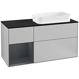 Villeroy & Boch Villeroy und Boch Finion Waschtischunterschrank F272HGGJ 120cm, Abdeckplatte black matt, Regal links Midnight Blue Matt Lacquer, Light grey matt