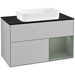 Villeroy & Boch Villeroy und Boch Finion Waschtischunterschrank G252GMGJ 100cm, Abdeckplatte black matt, Emotion, Regal rechts Olive Matt Lacquer, Light grey matt