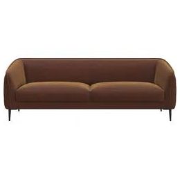 3-Sitzer FLEXLUX "Belle Designsofa, Couch, bequem durch Kaltschaum im Sitz" Sofas Gr. B/H/T: 218cm x 74cm x 89cm, Velvet, braun (cognac) Skandinavisches Design, In hochwertiger Verarbeitung