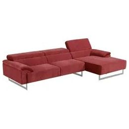 Ecksofa Egoitaliano "Malika, L-Form" Sofas Gr. B/H/T: 287cm x 94cm x 165cm, Luxus-Microfaser Lederoptik, Recamiere rechts, mit Kopfteilverstellung, rot (marsala) mit Recamiere, inkl. Kopfteilverstellung und chromfarbenen Metallfüßen