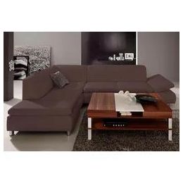 Ecksofa Max Winzer "Toulouse modern und bequem, aktuelles Design, hoher Sitzkomfort" Sofas Gr. B/H/T: 271cm x 75cm x 190cm, Kunstleder SOFTLUX, Ottomane links, braun mit klappbaren Armlehnen, Breite 271 cm