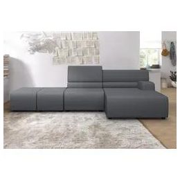 Ecksofa Egoitaliano "Babouche, Designsofa mit außergewöhnlichem Sitzkomfort zum Wohlfühlen" Sofas Gr. B/H/T: 384cm x 80cm x 98cm, Luxus-Microfaser Lederoptik, Recamiere rechts, blau (ice lake)