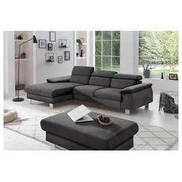 Ecksofa COTTA "Komaris L-Form" Sofas Gr. B/H/T: 244 cm x 72 cm x 166 cm, Feinstruktur, Recamiere links, mit Bettfunktion-mit Bettkasten-ohne RGB-LED-Beleuchtung, braun (mud) mit Kopfteilverstellung, wahlweise Bettfunktion,Stauraum & Beleuchtung