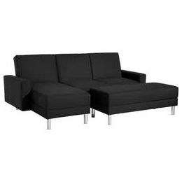 Schlafsofa Max Winzer "Just Fresh modernes kubisches Sofa, Rückenverstellung für Sitzkomfort" Sofas Gr. B/H/T: 230cm x 93cm x 152cm, Strukturgewebe 16523, Recamiere beidseitig montierbar, ohne Hocker, schwarz Recamiere links oder rechts montierbar, elegante Metallfüße