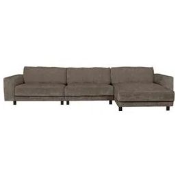 Ecksofa furninova "Samba schön bequem und hochwertig verarbeitet" Sofas Gr. B/H/T: 353 cm x 74 cm x 163 cm, Velours, Recamiere rechts, ohne Bettfunktion, grau (stone) mit toller Kedernaht, im skandinavischen Design, L-Form