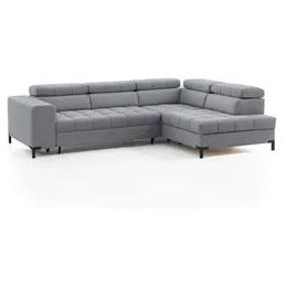 Ecksofa exxpo - SOFA FASHION "Bocco, hochwertige Verarbeitung, toller Sitzkomfort, bequem, L-Form" Sofas Gr. B/H/T: 276cm x 75cm x 203cm, Webvelours, Ottomane rechts, mit Bettfunktion-mit Bettkasten, weiß (silber) wahlweise mit Bettfunktion u. Bettkasten, inkl. Kopfteilverstellung