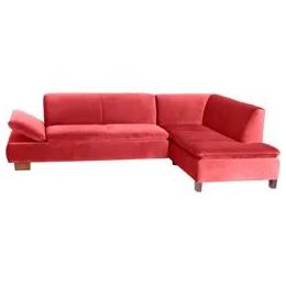 Ecksofa Max Winzer "Tampere modern, edler Samtvelours Bezug, Mattenoptik im Sitz, bequem" Sofas Gr. B/H/T: 273cm x 75cm x 190cm, Samtvelours, Ottomane rechts, rot mit Armlehnverstellung, Ottomane wahlweise rechts oder links, L-Form