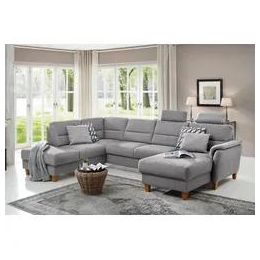 Wohnlandschaft Home Affaire "Palmera U-Form" Sofas Gr. B/H/T: 308 cm x 89 cm x 212 cm, Struktur, Ottomane links, ohne Bettfunktion-ohne Bettkasten, silberfarben (silber) Federkern, wahlweise mit Bettfunktion und mitohne Stauraum