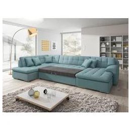 Wohnlandschaft Trendmanufaktur "Rave II, toller Sitzkomfort, auswendige Detailverarbeitung" Sofas Gr. B/H/T: 323cm x 77cm x 202cm, Struktur, Recamiere rechts, mit Bettfunktion, grün (salbei) wahlweise mit Bettfunktion, U-Form