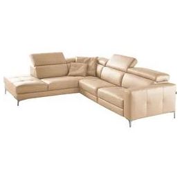 Ecksofa Egoitaliano "Matt, hoher Sitzkomfort und aufwendige Detailverarbeitung, L-Form" Sofas Gr. B/H/T: 285cm x 100cm x 221cm, Leder BULL, Ottomane links, beige (champagner) mit Ottomane, inkl. verstellbarer Kopfteile zum Relaxen